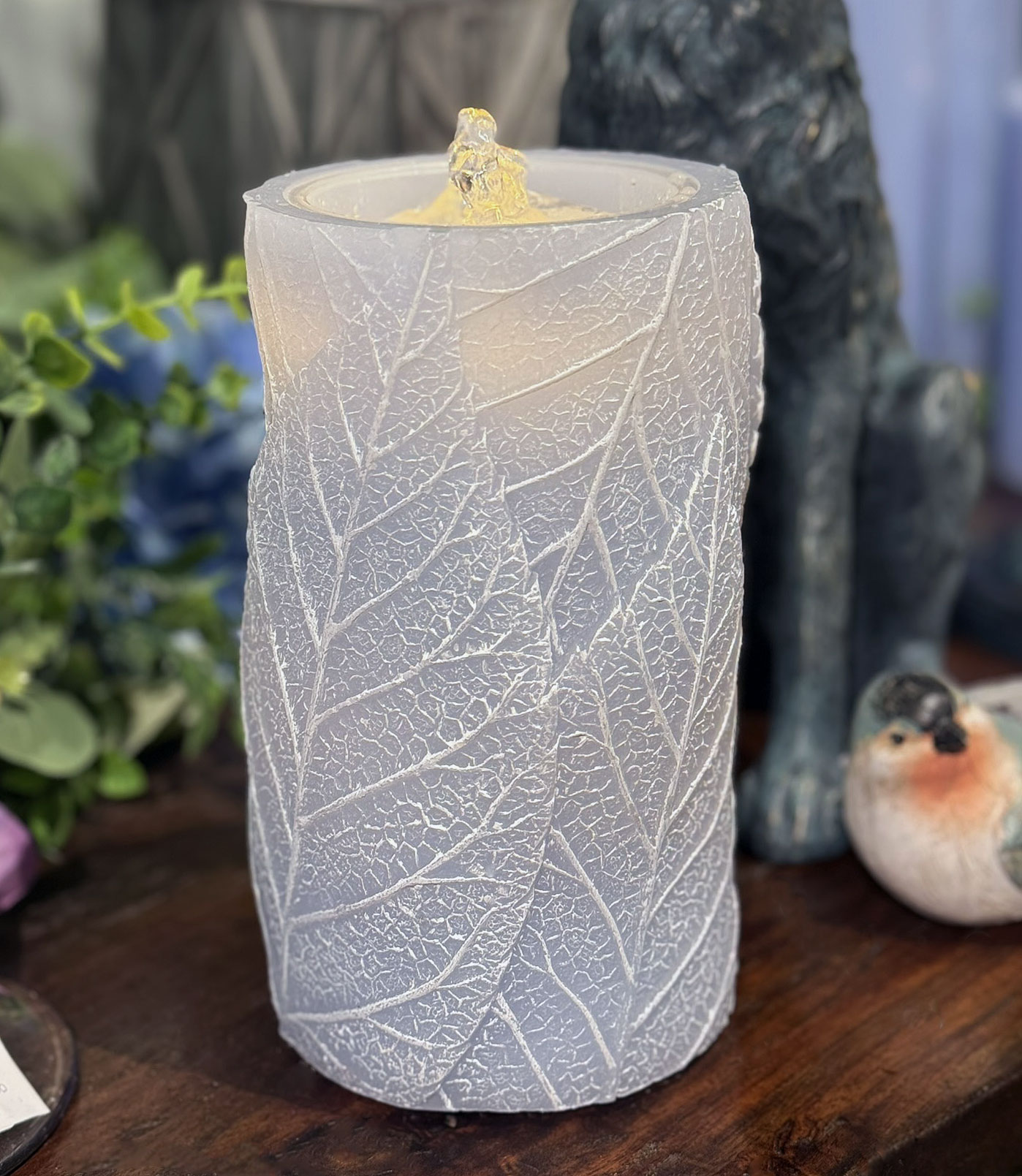 Blue Wax Leaf Design Aquaflame Fountain Candle - Remote Control Included