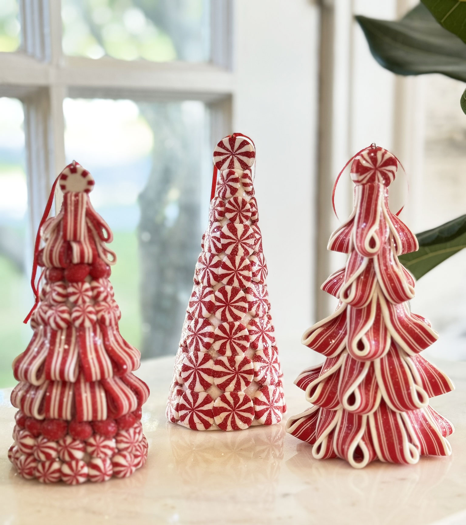 Peppermint Clay Dough Candy Tree Ornaments - Set of 3 - 6.5 Inch NEW 2025