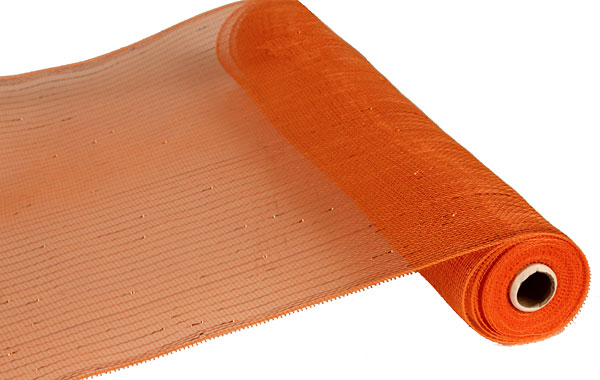 Deco Poly Mesh - Metallic Orange With Copper Foil 21 Inch Roll
