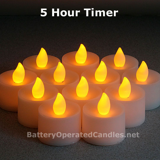 Tall Flameless Tea Lights Amber LED Battery Operated 12 Pack - 5 Hour Timer