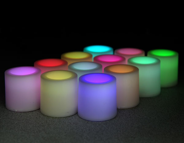 Tall Tea Lights - With Recessed Color Changing LED - Super Bright Set of 12