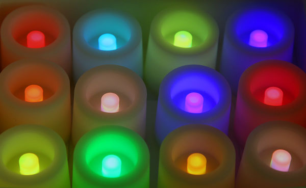 Tall Tea Lights - With Recessed Color Changing LED - Super Bright Set of 12