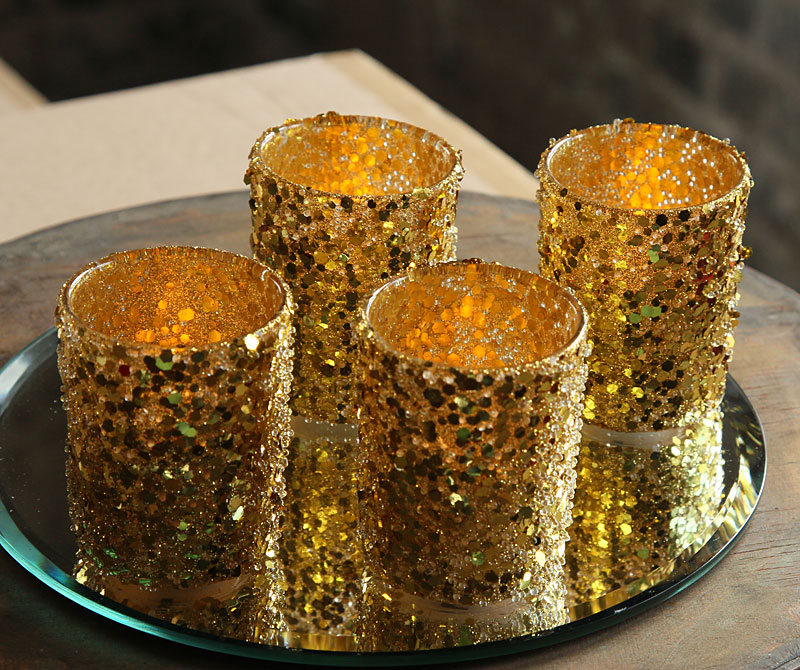 Gold Sequins Votive Holders 2.5 Inch - Set of 4
