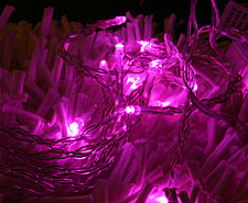 Battery LED Mini Lights 20 Pink Bulbs Transparent Wire