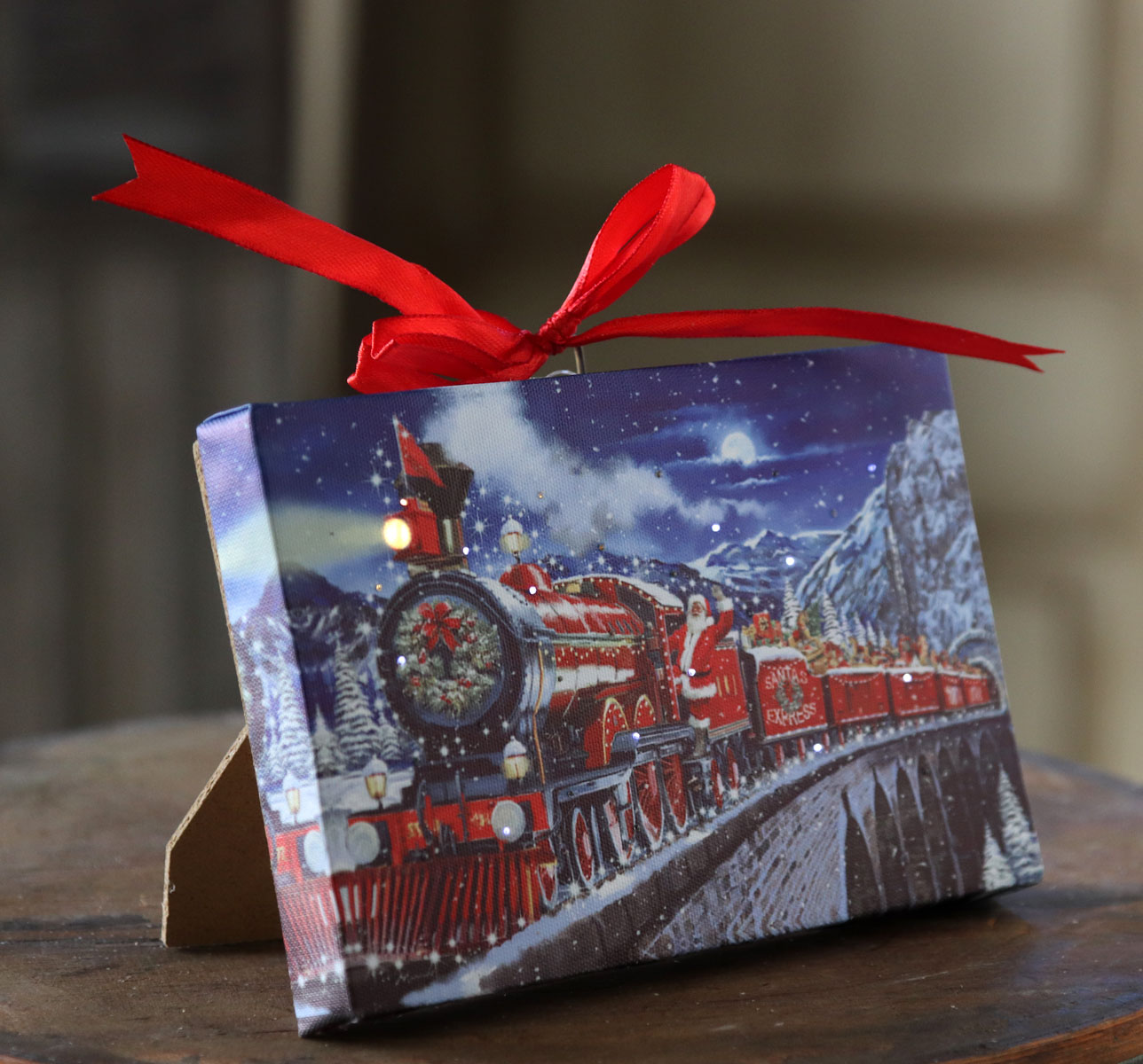 6 Inch Santa Express Lighted Print Ornament With Easel Back