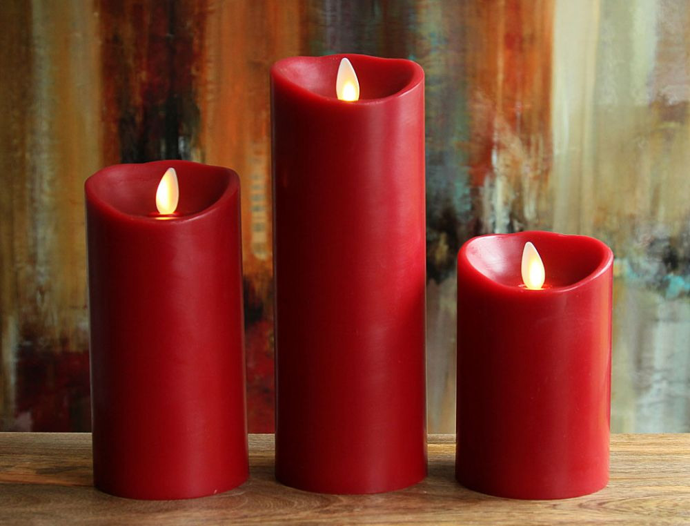 3 Inch Diameter Red Moving Flame 6 Inch Candle - Remote Ready