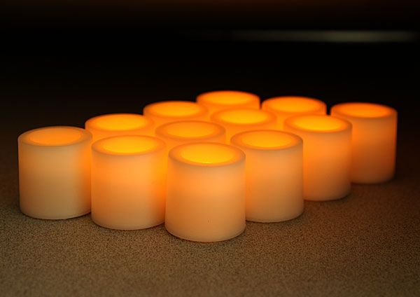 Tall Tea Lights - With Recessed Amber LED - Super Bright Set of 12