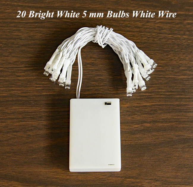 Battery String Light 7 Feet Long - 20 Bulbs - White Wire