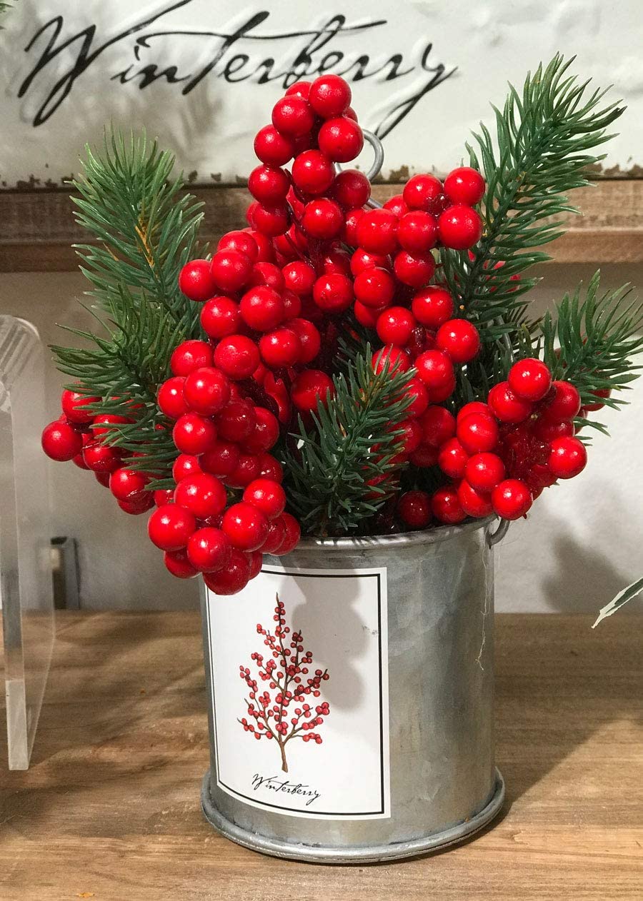 Winterberry, Pine, Holly and Mistletoe Assorted 4 In Galvanized ...